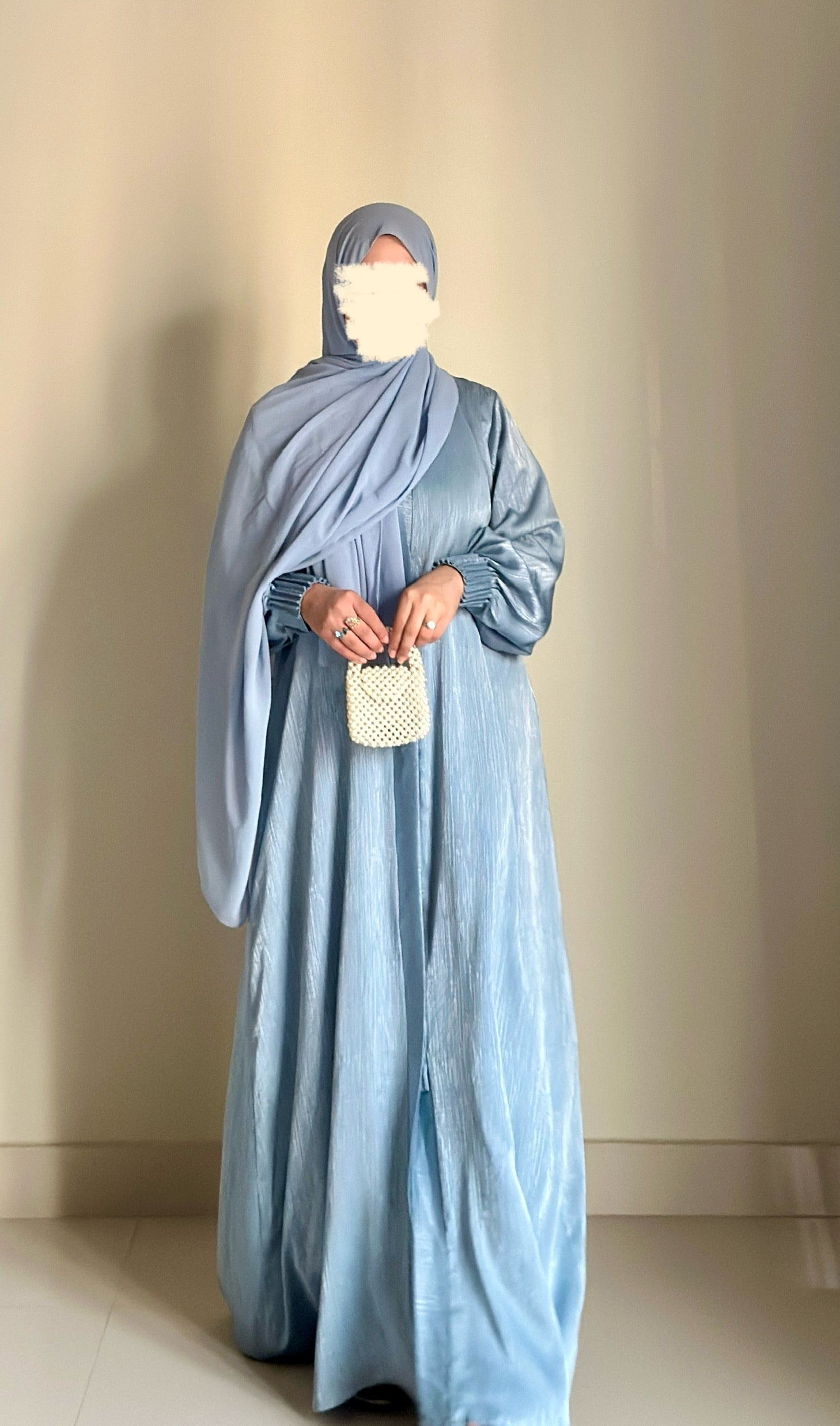 Ice Blue- Self Print Sheen Nida Abaya – HappyHijabis.co